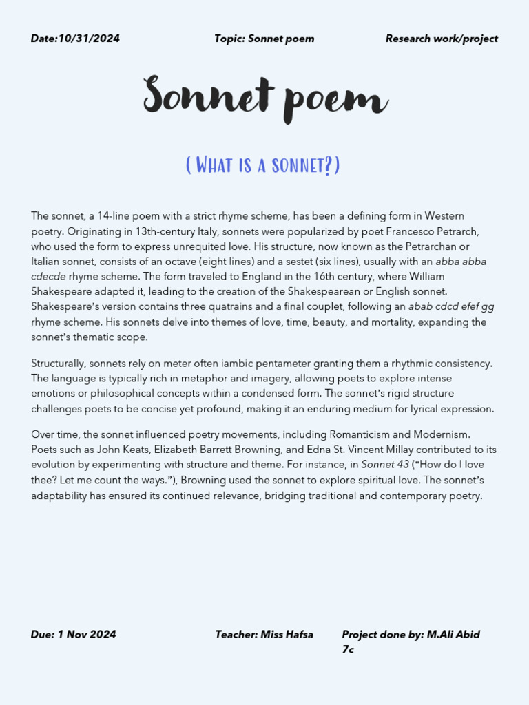 Sonnet Poem: (What Is A Sonnet?) | PDF