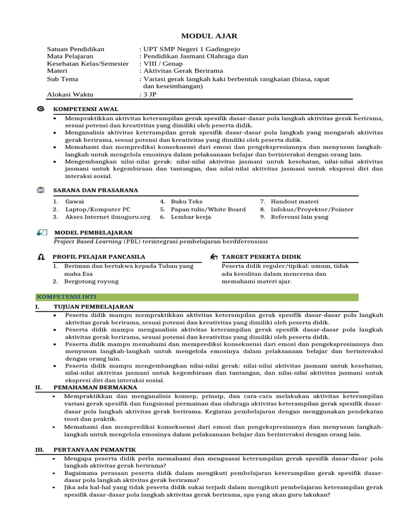 Modul Ajar PJBL Pjok | PDF | Karier & Perkembangan | Pengembangan Diri
