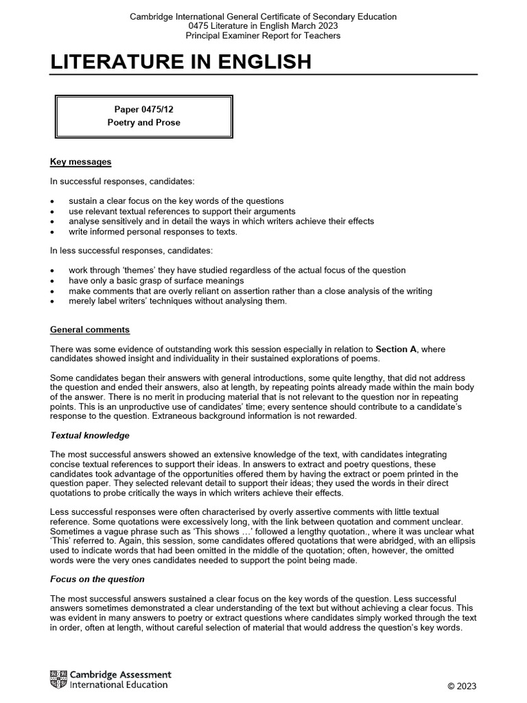 Cambridge IGCSE Literature Exam Insights | PDF | Othello | Iago