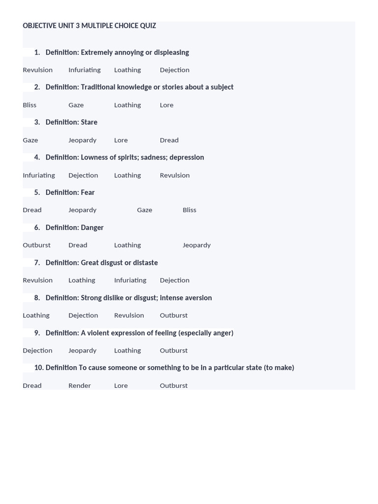 Obj U3 Multiple Choice Quiz | PDF
