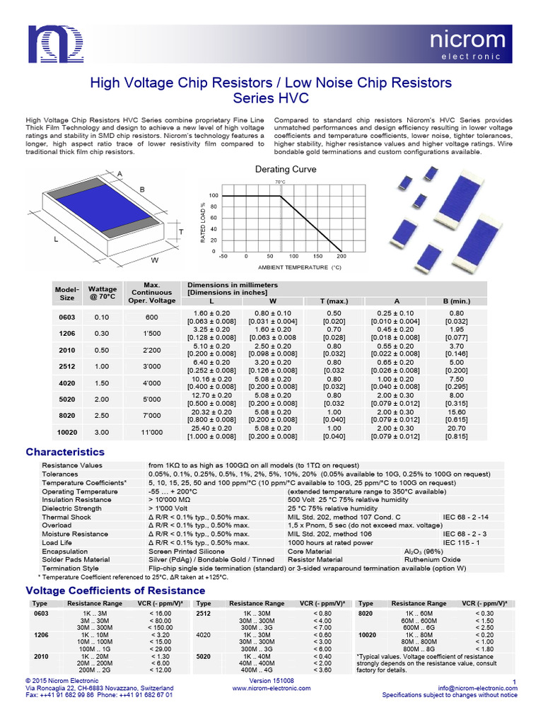 High Voltage Chip Resistors HVC | PDF | Analog Circuits | Electrical Engineering