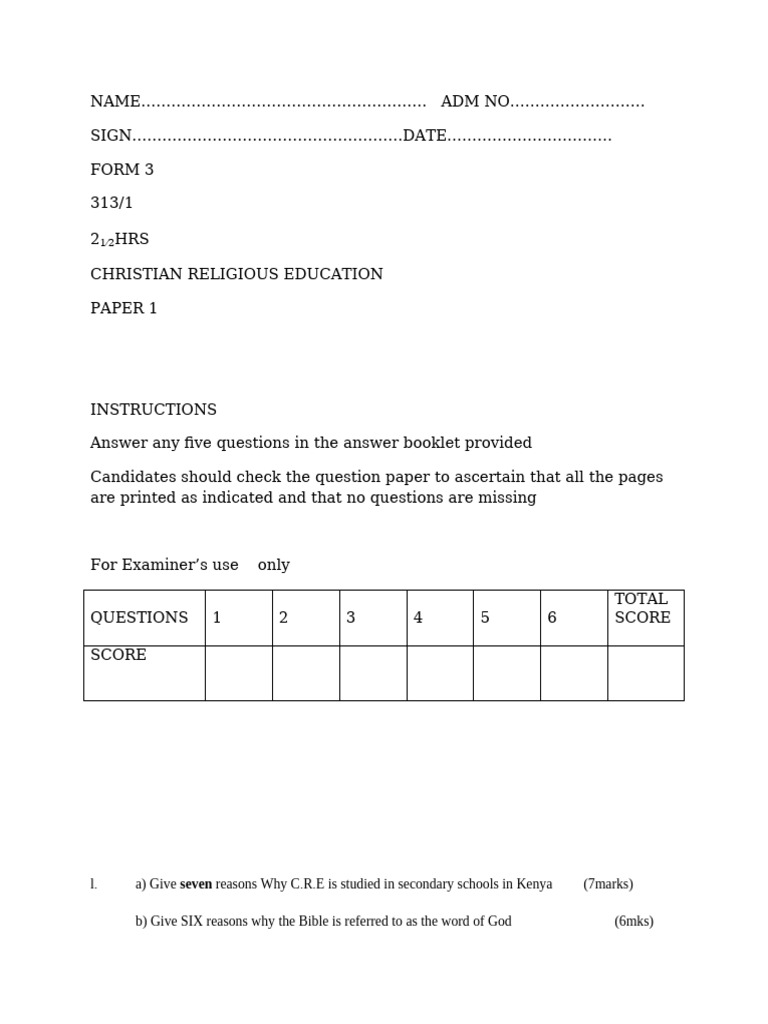 Cre PP1 QNS F3 2021 Term 3 | PDF | Jeremiah | Prophet