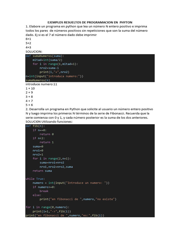 Ejercicios Resueltos de Python | PDF | Python (lenguaje de programación) | Ingeniería de software