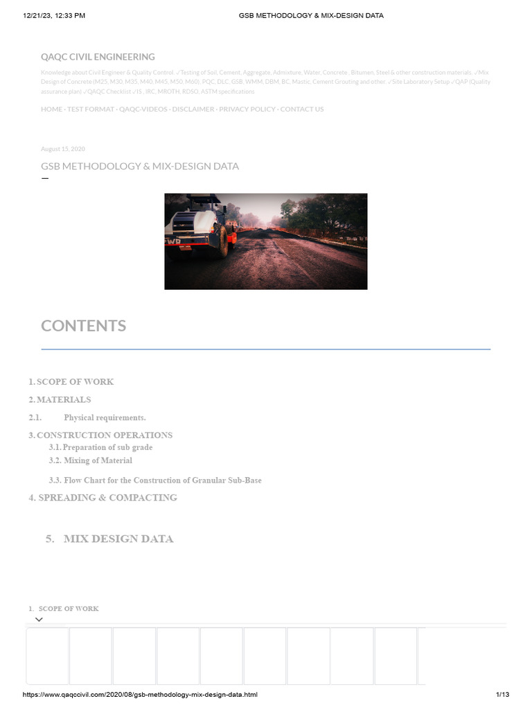 GSB Methodology & Mix-Design Data | PDF | Concrete | Materials
