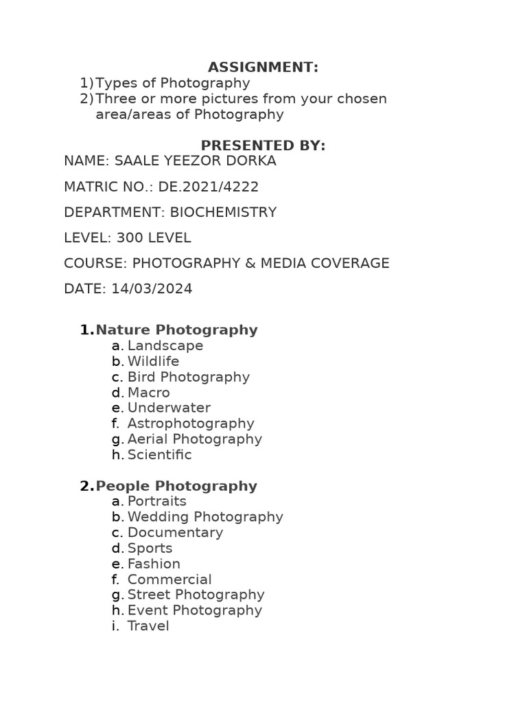 Photography Assignment 1 | PDF