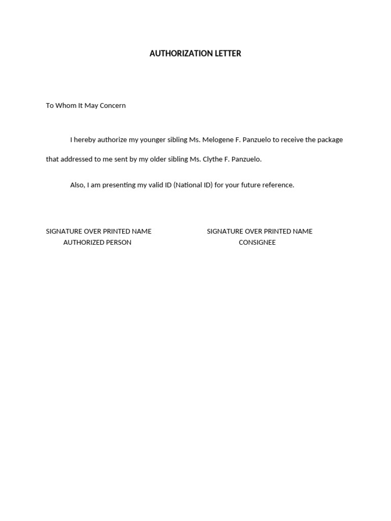 Package Authorization Letter | PDF