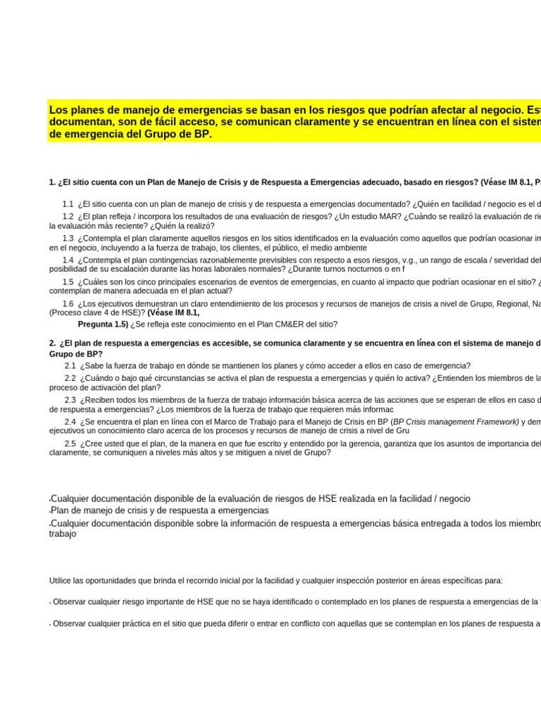 Check List Crisis & Emergencias | PDF