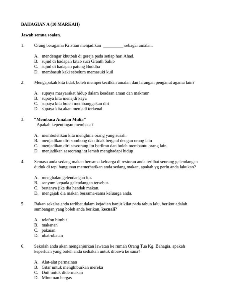 Kertas Soalan Moral Tahun 5 2024 | PDF