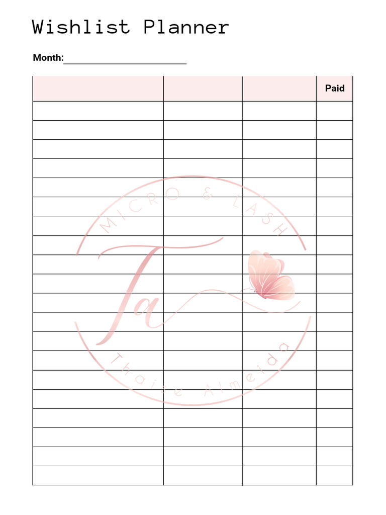 Minimal Wishlist Planner Sheet | PDF