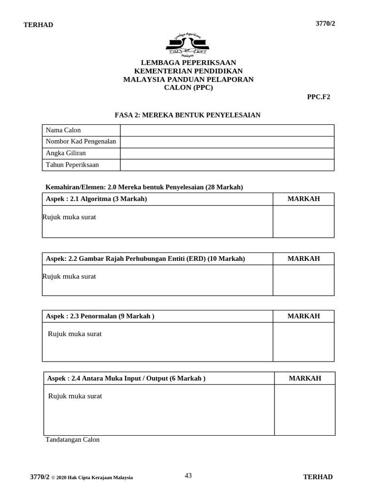 Borang Pelaporan Calon Fasa 2 | PDF