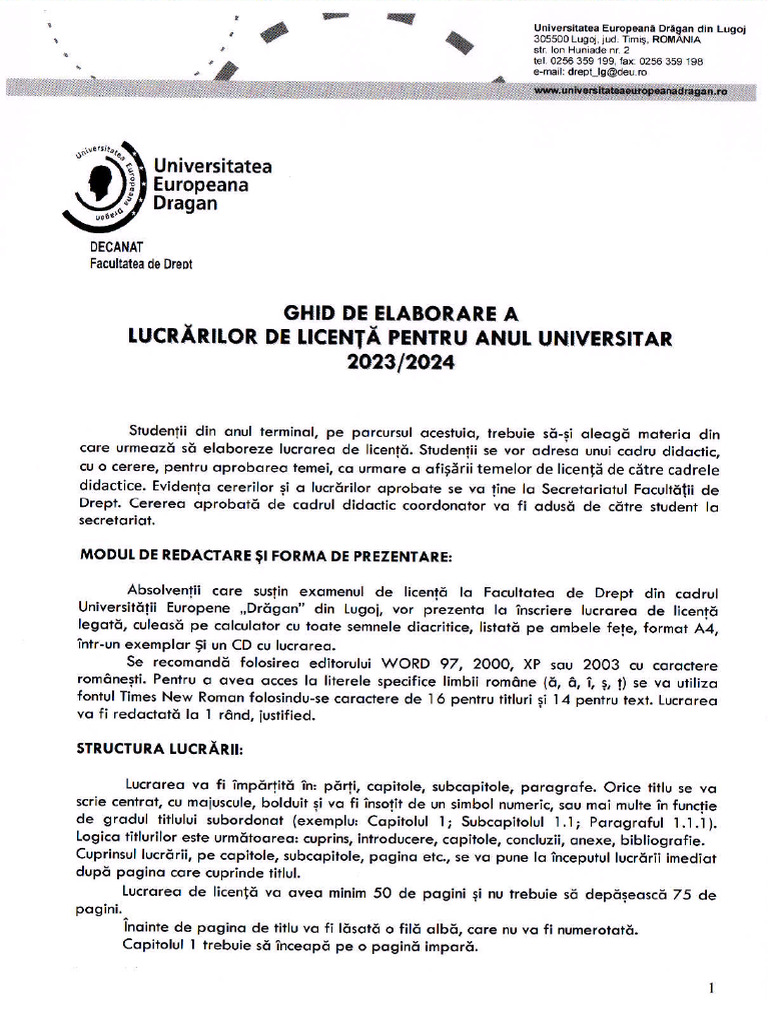 Ghid Lucr Lic Drept 2024 | PDF