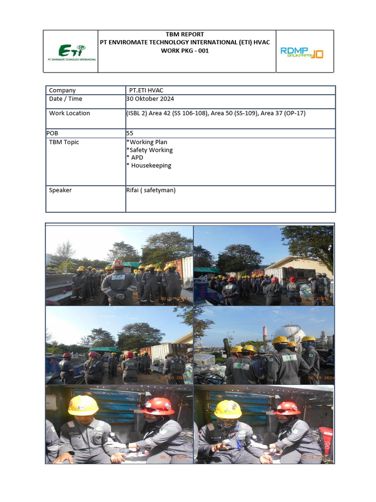 TBM Report PT Eti Hvac 30-10-2024 (Kilang) Isbl 2 | PDF