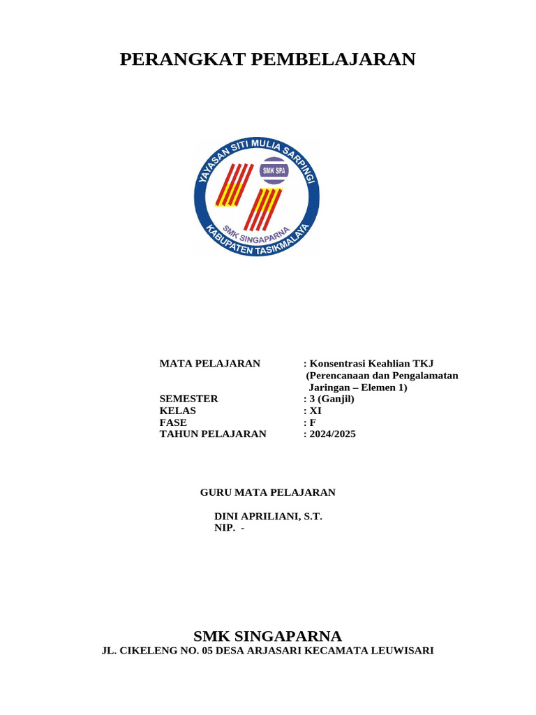 Cover, Lembar Pengesahan, Daftar Isi Perangkat Pembelajaran 2024-2025 | PDF