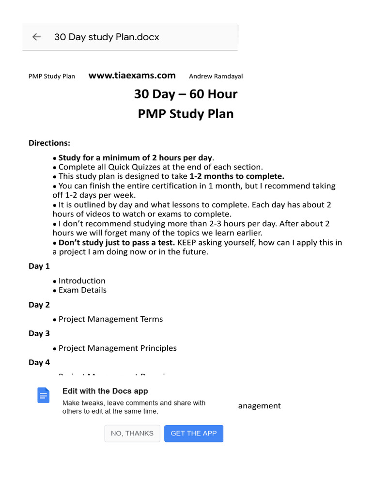 PMP 30 Day Study Plan | PDF | Agile Software Development