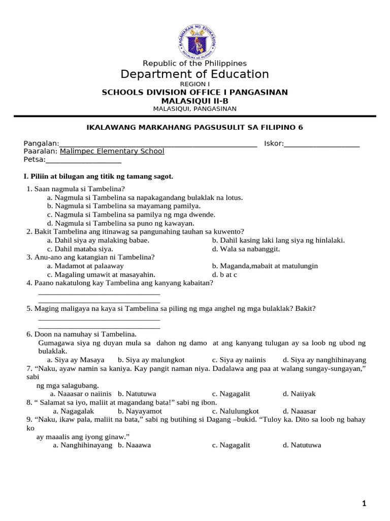 2ND PT in Filipino 6 | PDF