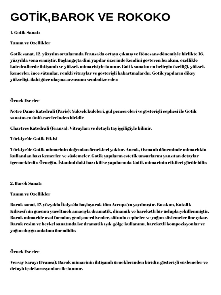 GOTİK,BAROK VE ROKOKO | PDF