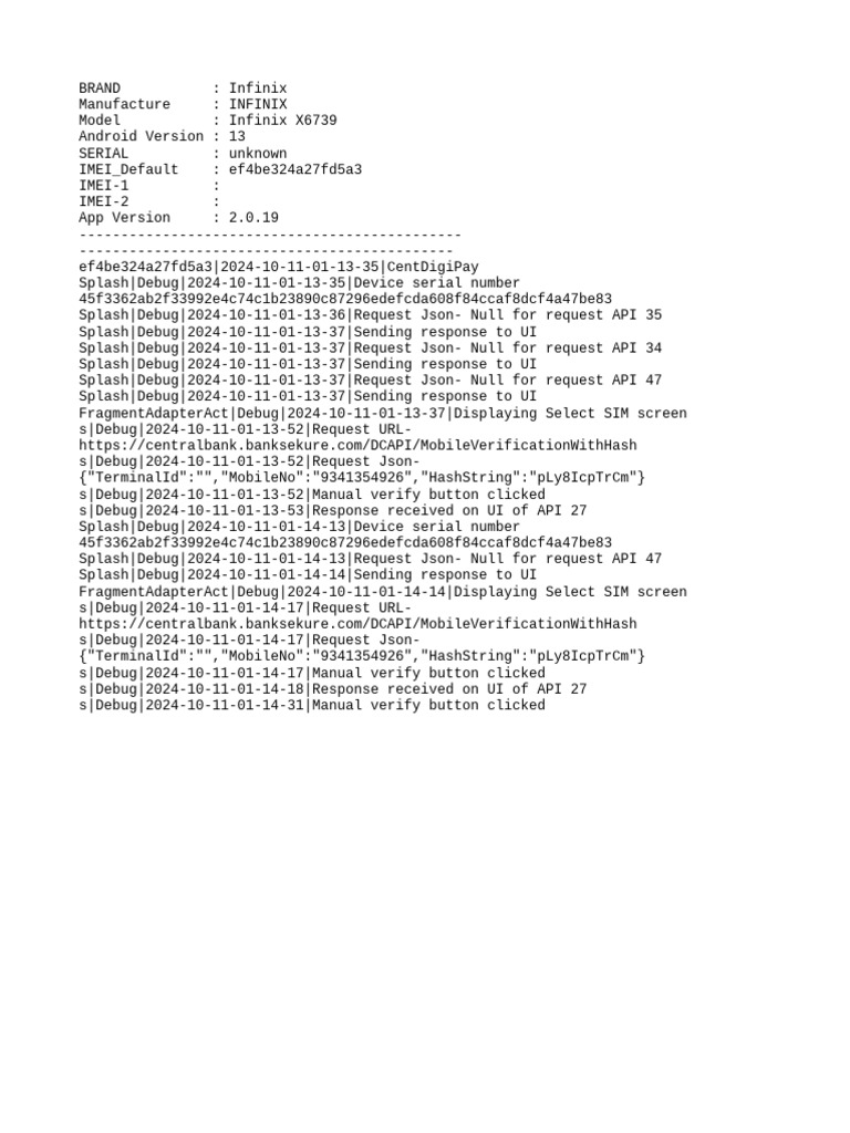 Infinix X6739 Debug Log Analysis | PDF