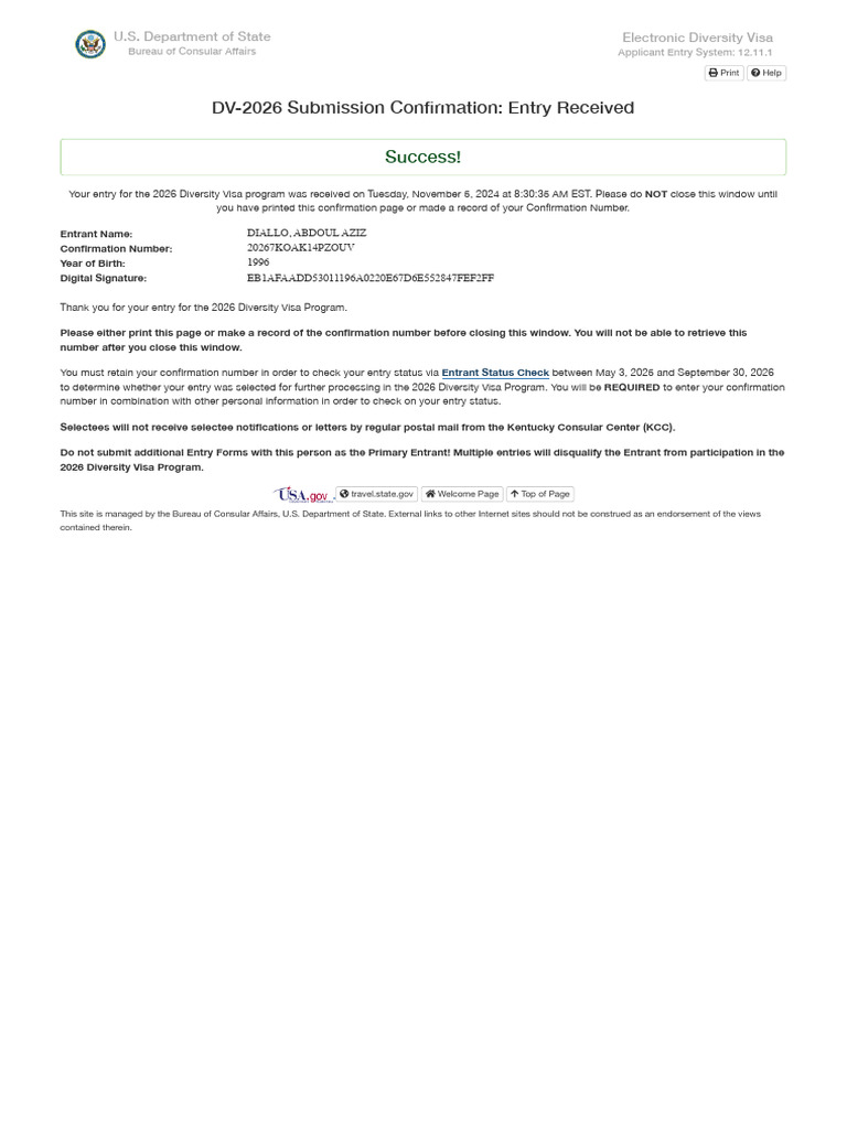 Electronic Diversity Visa Program | PDF