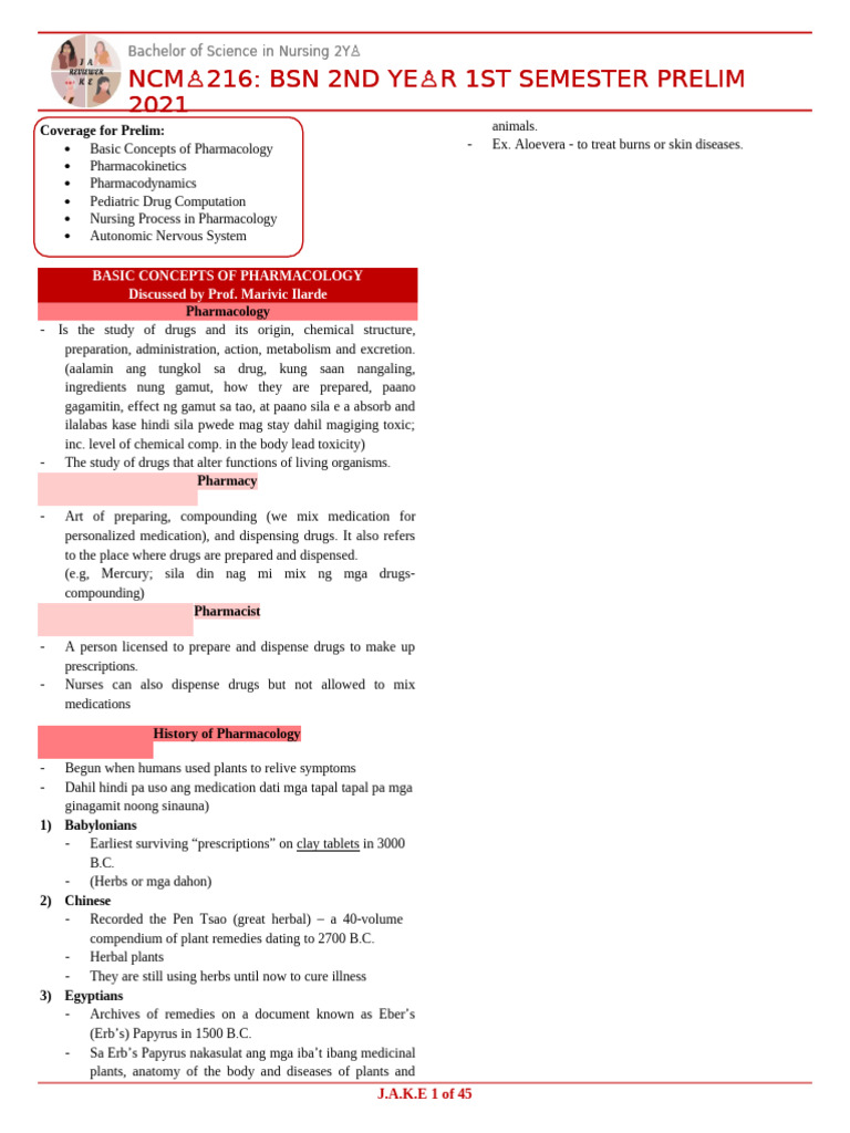 Ncma216 Prelim | PDF | Pharmacology | Tablet (Pharmacy)