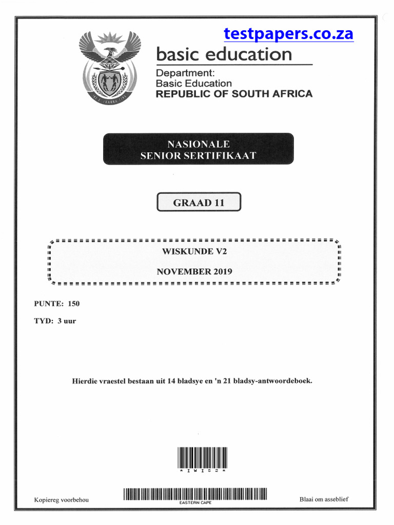 G11 Math P2 (Afrikaans) November 2019 Question Paper | PDF
