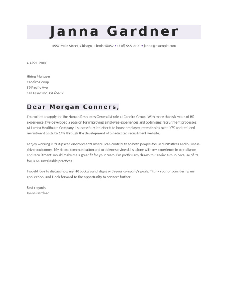 HR Generalist Application by Janna Gardner | PDF