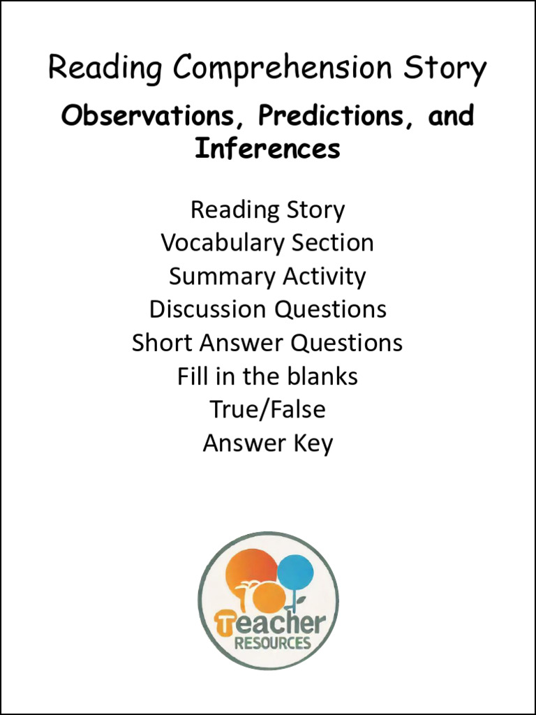 Reading Comprehension Story: Observations, Predictions, and Inferences ...