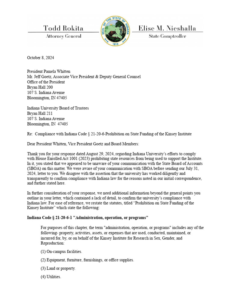 Attorney Genera Todd Rokita and Comptroller Elise Nieshalla Letter To ...