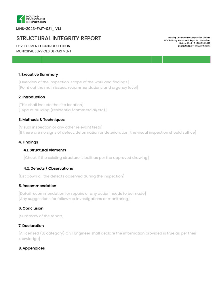 Structural Integrity Report Template 1 | PDF
