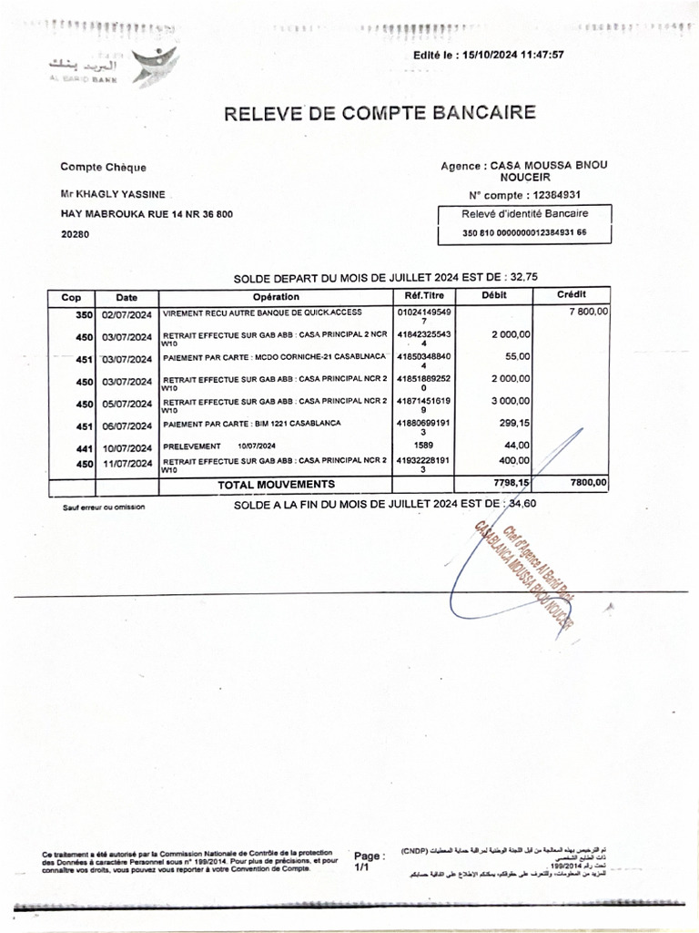 Releve de Compte Bancaire | PDF