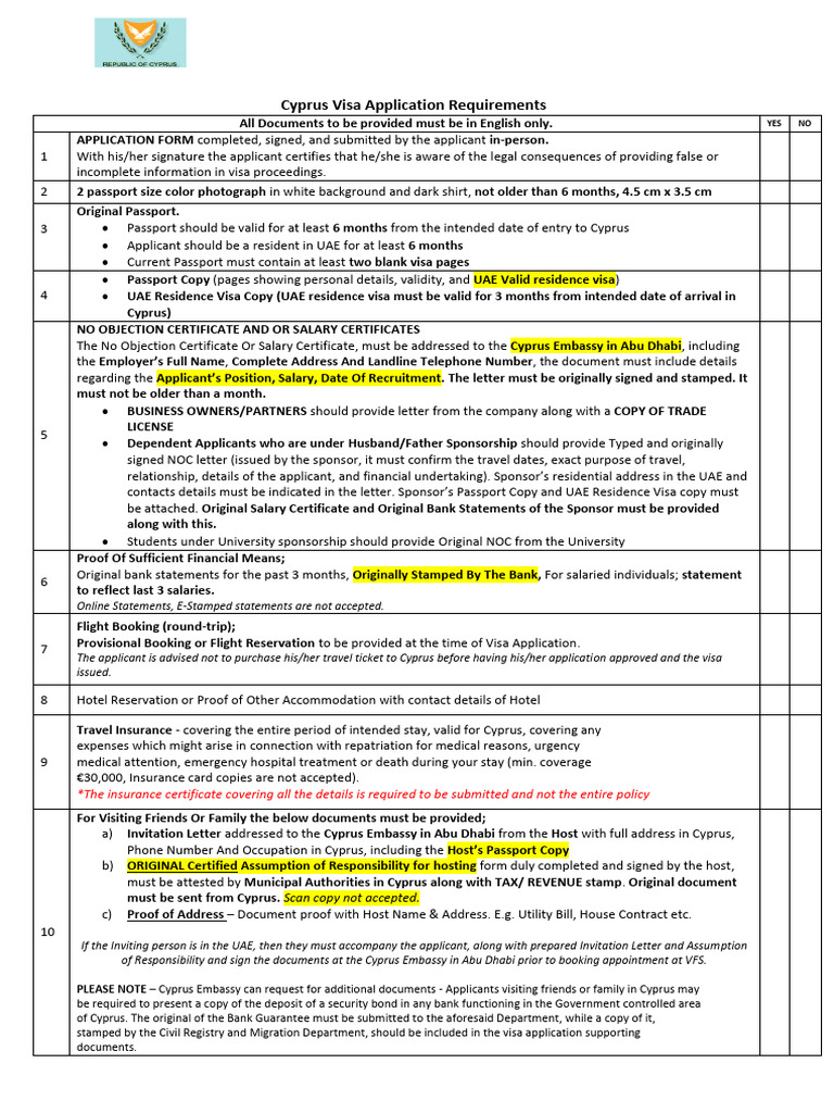 Cyprus Visa Application Checklist | PDF | Travel Visa | Passport