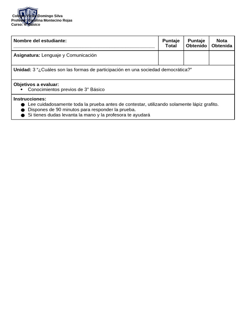 Diagn Leng 4to Básico | PDF