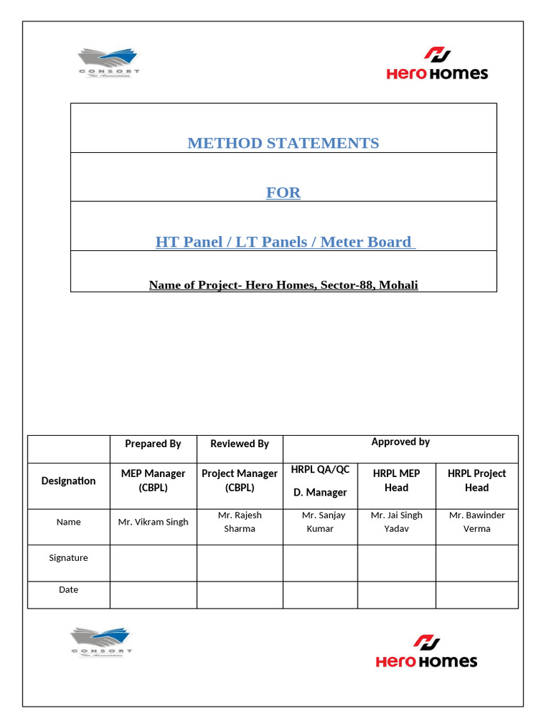 METHOD STATEMENT FOR Panels (AutoRecovered) | PDF | Crane (Machine) | Screw