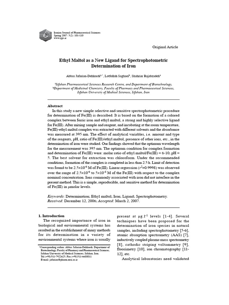 Iron Detection via Ethyl Maltol | PDF | Detection Limit | Iron