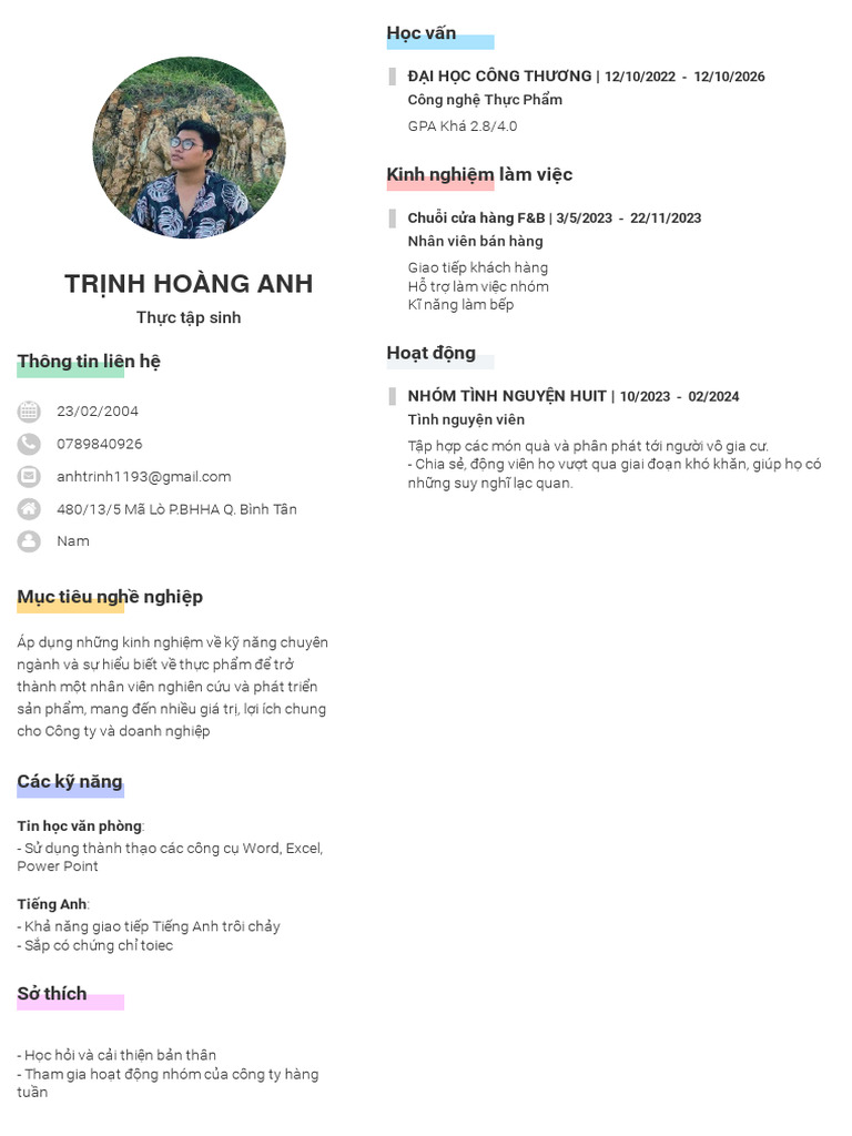 CV - Anh Trịnh Hoàng1722764408768 | PDF