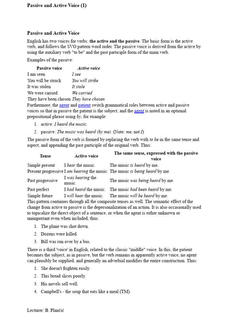 ENGLISH Passive and Active Voice | PDF | Verb | Grammatical Tense