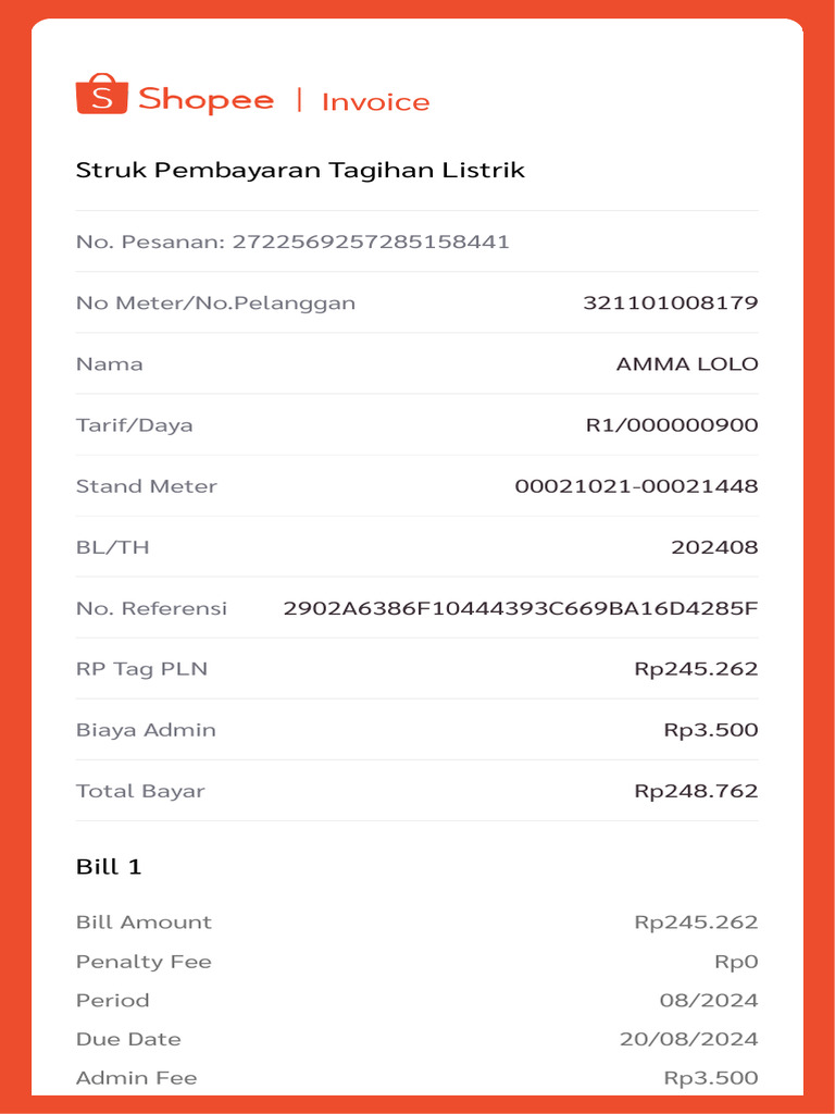 Struk Pembayaran Tagihan Listrik PLN | PDF
