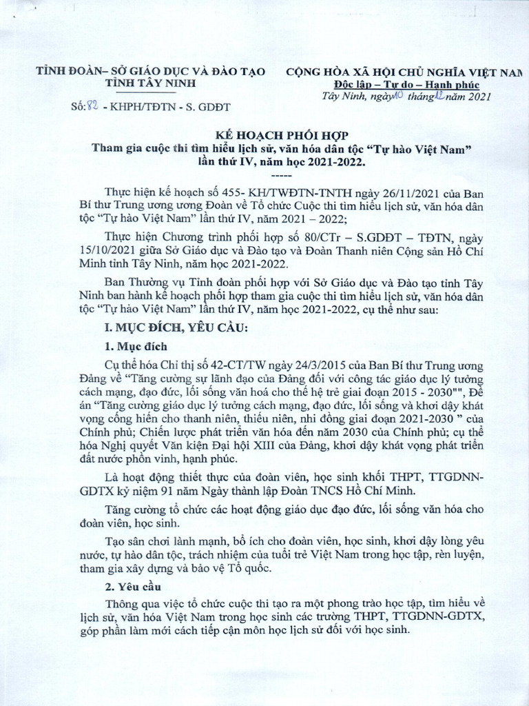 82 KHPH Tham Gia Cuoc Thi Tim Hieu Lich Su Van Hoa Dan Toc Kem Ke Hoach | PDF