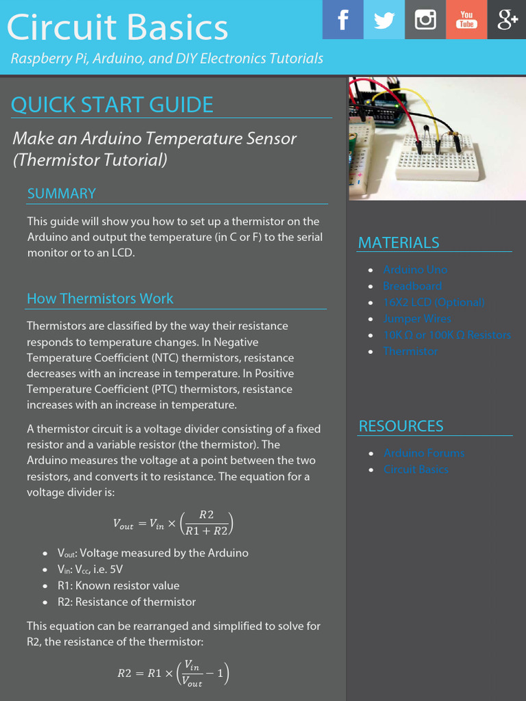 QUICK START GUIDE - Set Up A Thermistor On An Arduino | PDF ...
