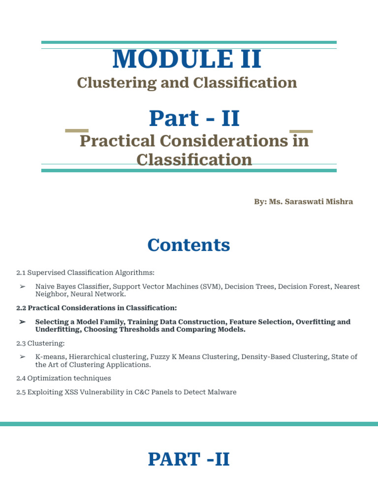 MODULE II (Part - II) Practical Considerations | PDF | Statistical Classification | Cluster Analysis
