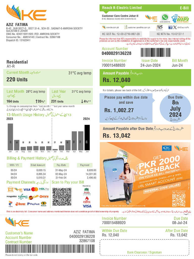 KE Bill June 2024 GF | PDF | Fee | Electricity