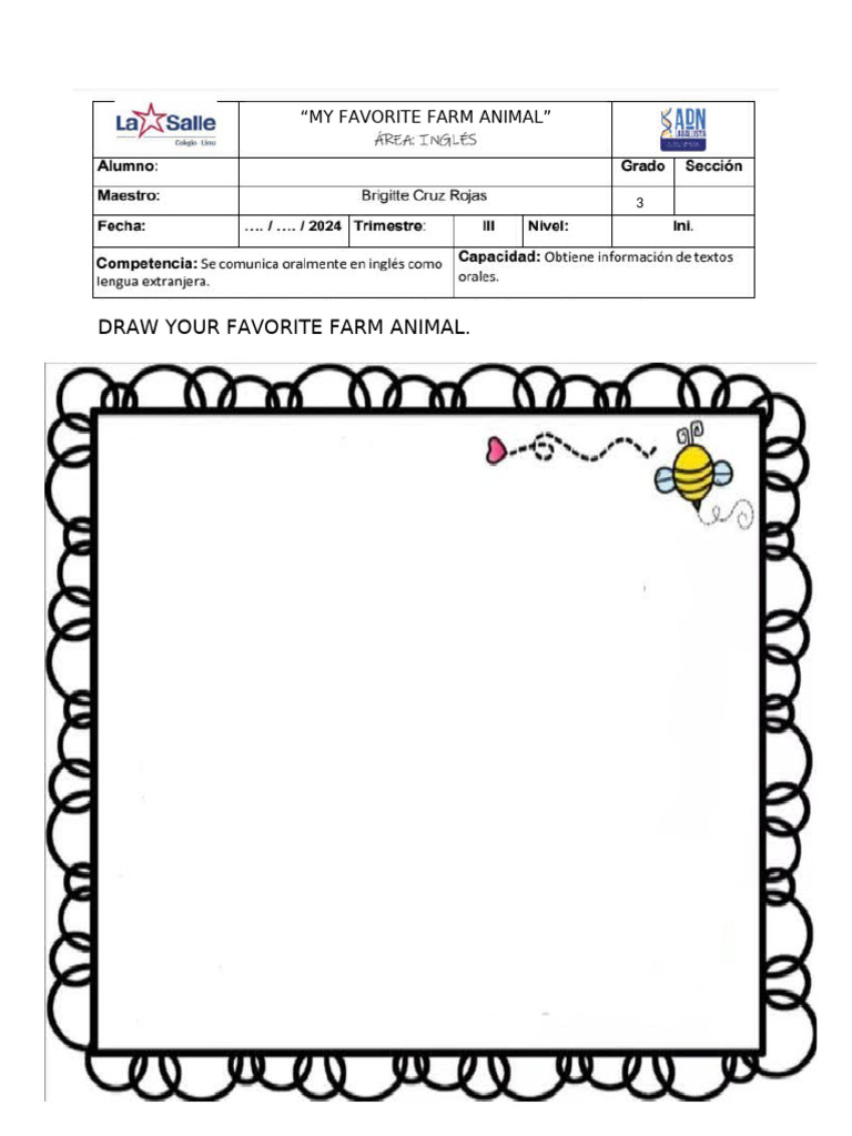 My Favorite Farm Animal Worksheet 3 Años | PDF