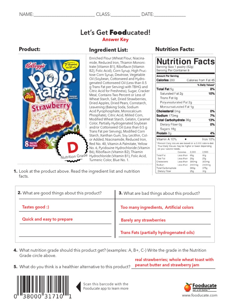 Fooducate Worksheet 2012-08-14 Verbal KEY | PDF | Flour | Fat