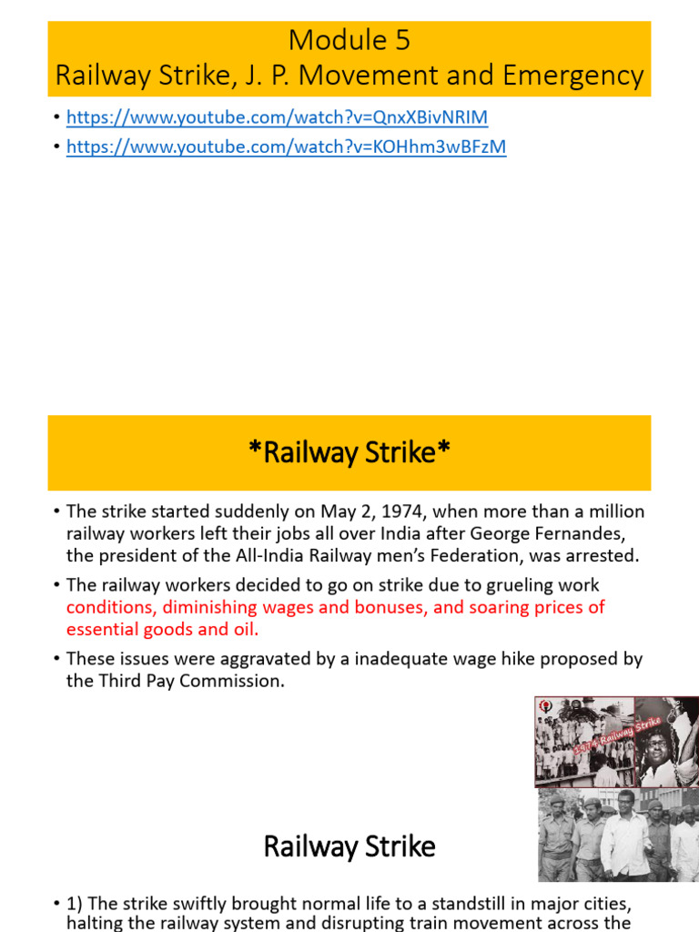 Module 5 Railway Strike, J. P. Movement and Emergency | PDF ...