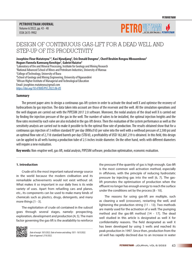 Design of Continuous Gas Lift For A Dead Well | PDF | Pressure ...