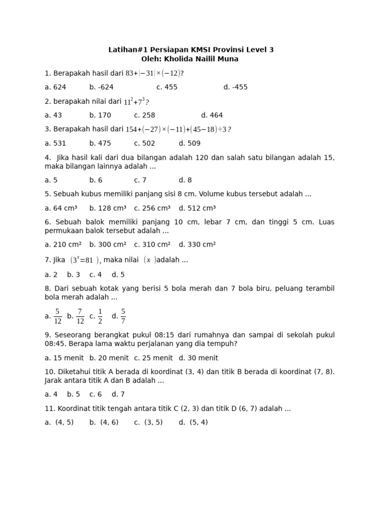 Latihan#1 KMSI Prov Lev 3 | PDF