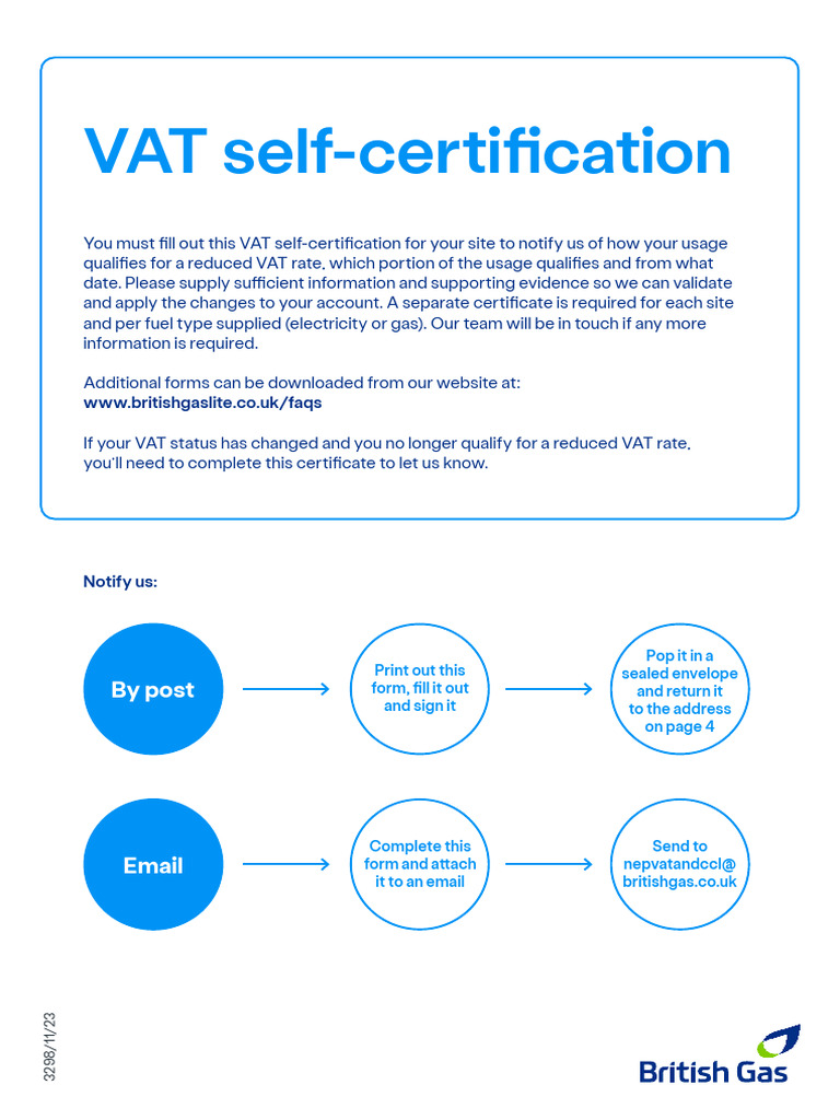 VAT Self-Certification for British Gas | PDF | Value Added Tax