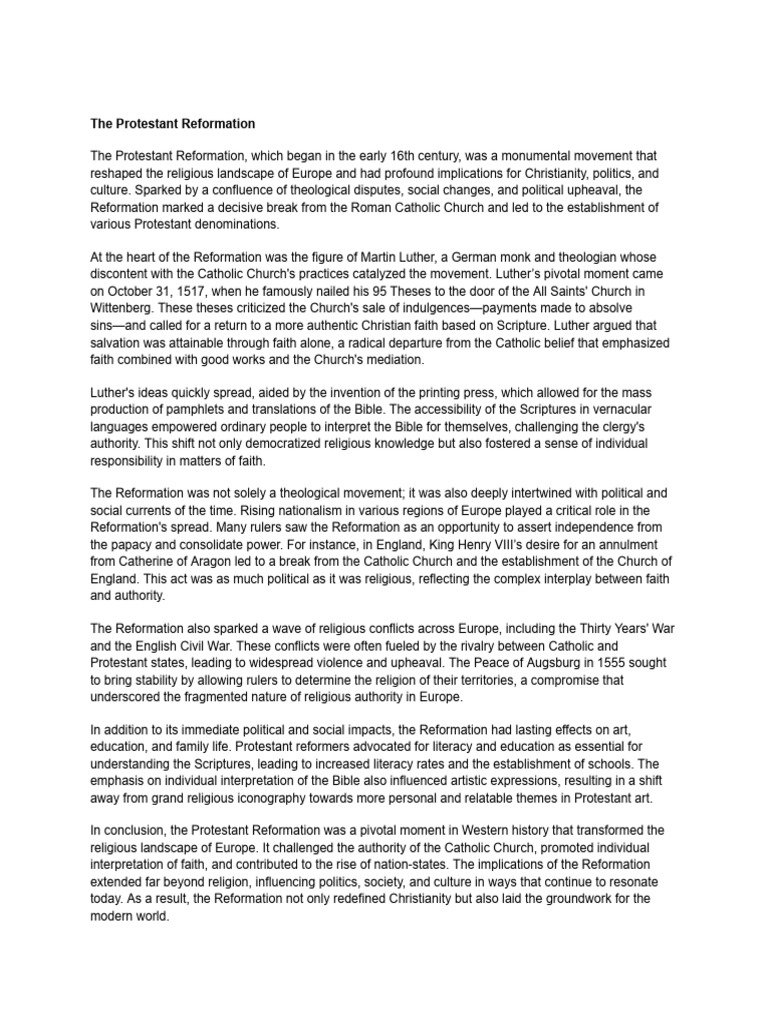 protestant reformation | PDF | Protestantism | Martin Luther