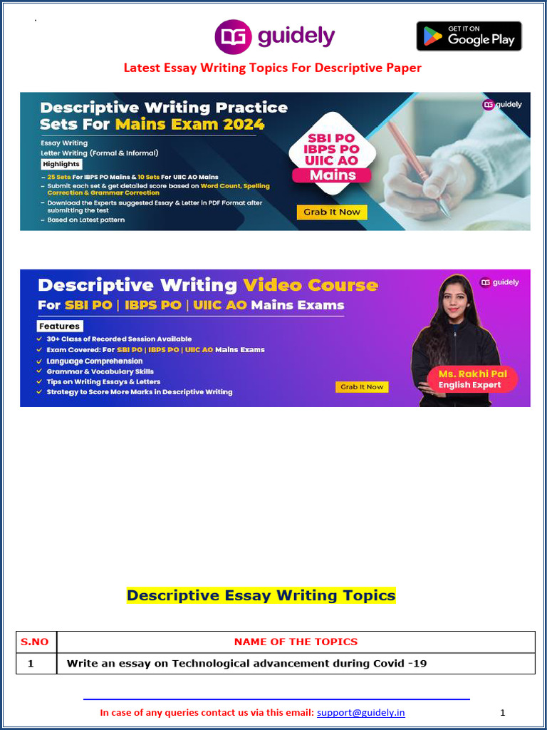 Latest Descriptive Essay Topics for IBPS | PDF | Economies