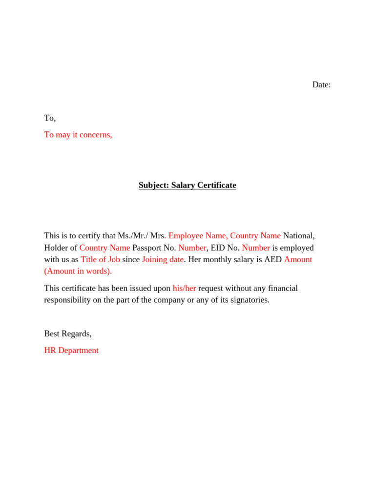 Format of Salary Certificate | PDF | Career & Growth | Business