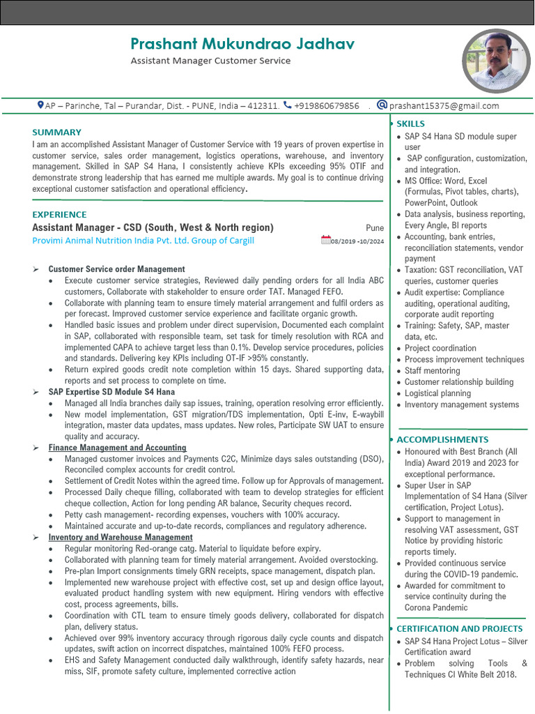Prashant Jadhav Resume 11 | PDF | Inventory | Logistics